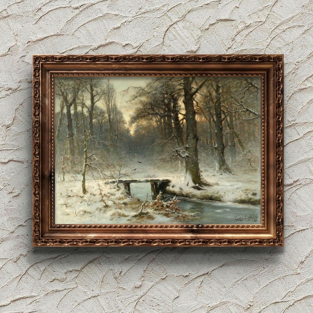 Snow Scene Art, Forest Print, Printable Oil Painting, Winter Scene ...