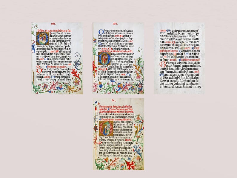 Medieval Illuminated Manuscript Prayer Book Pages | Digital Download ...