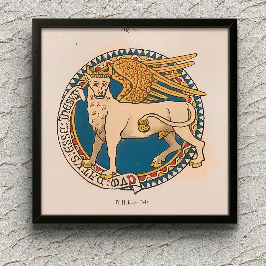 Winged Lion, Masonic Wall Decor, Stained Glass Window Art, Antique ...