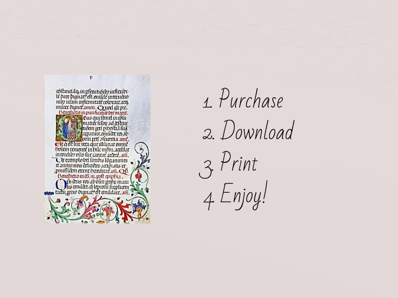 Medieval Illuminated Manuscript Prayer Book Pages | Digital Download ...