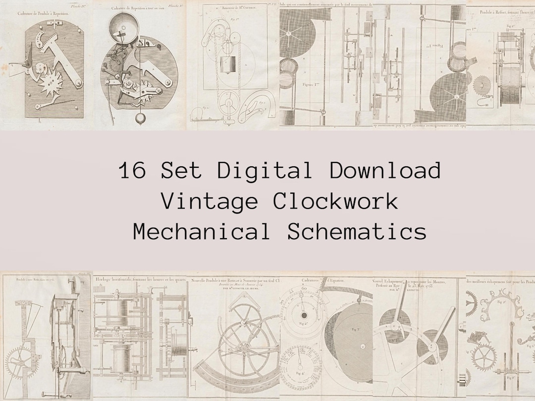 Vintage Clockwork Mechanical Schematics | 16 Digital Download Prints ...