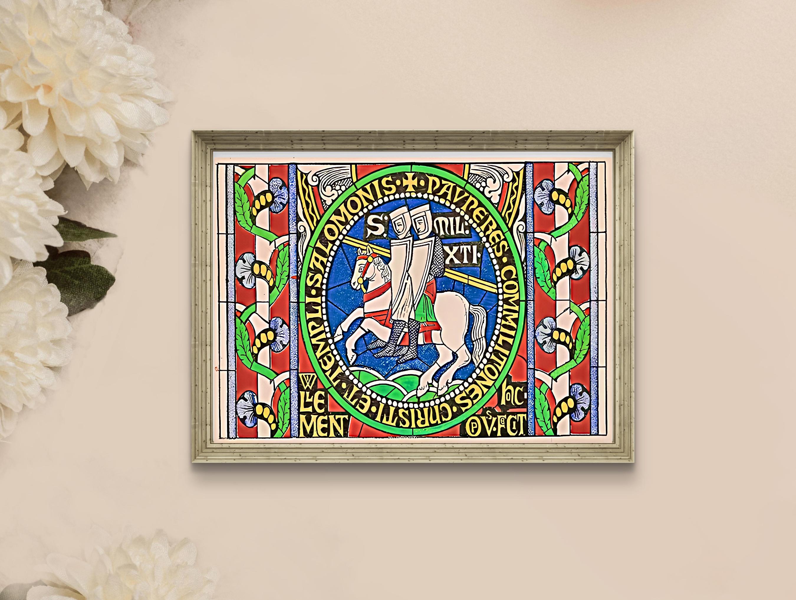 Knights Templar, Masonic Wall Decor, Stained Glass Window Art, Antique ...