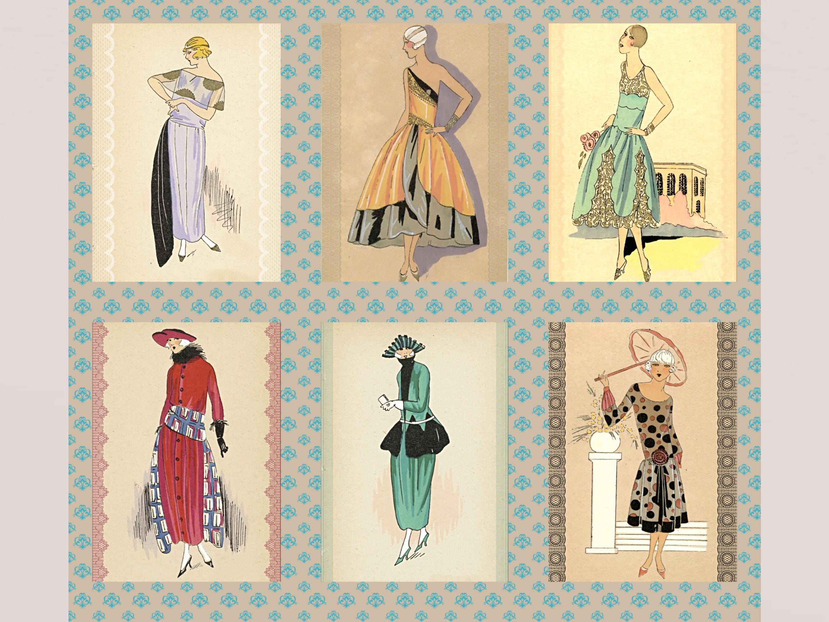 1920s Art Deco Fashion Chart Printable Cards, Set of 9, Flapper Fashion ...