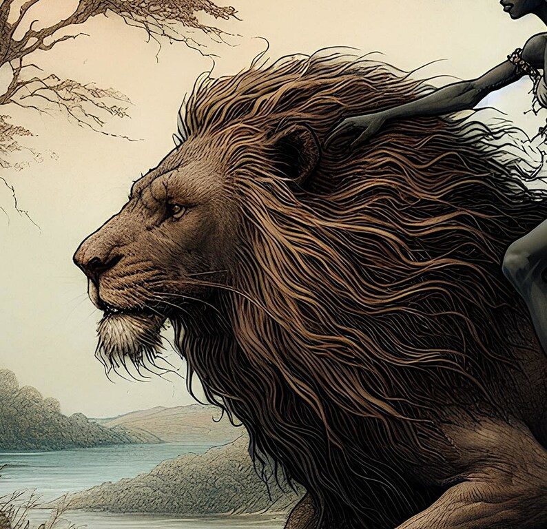 Fairy Riding a Lion Art Print. Ethereal Illustration of a Fairy on the ...