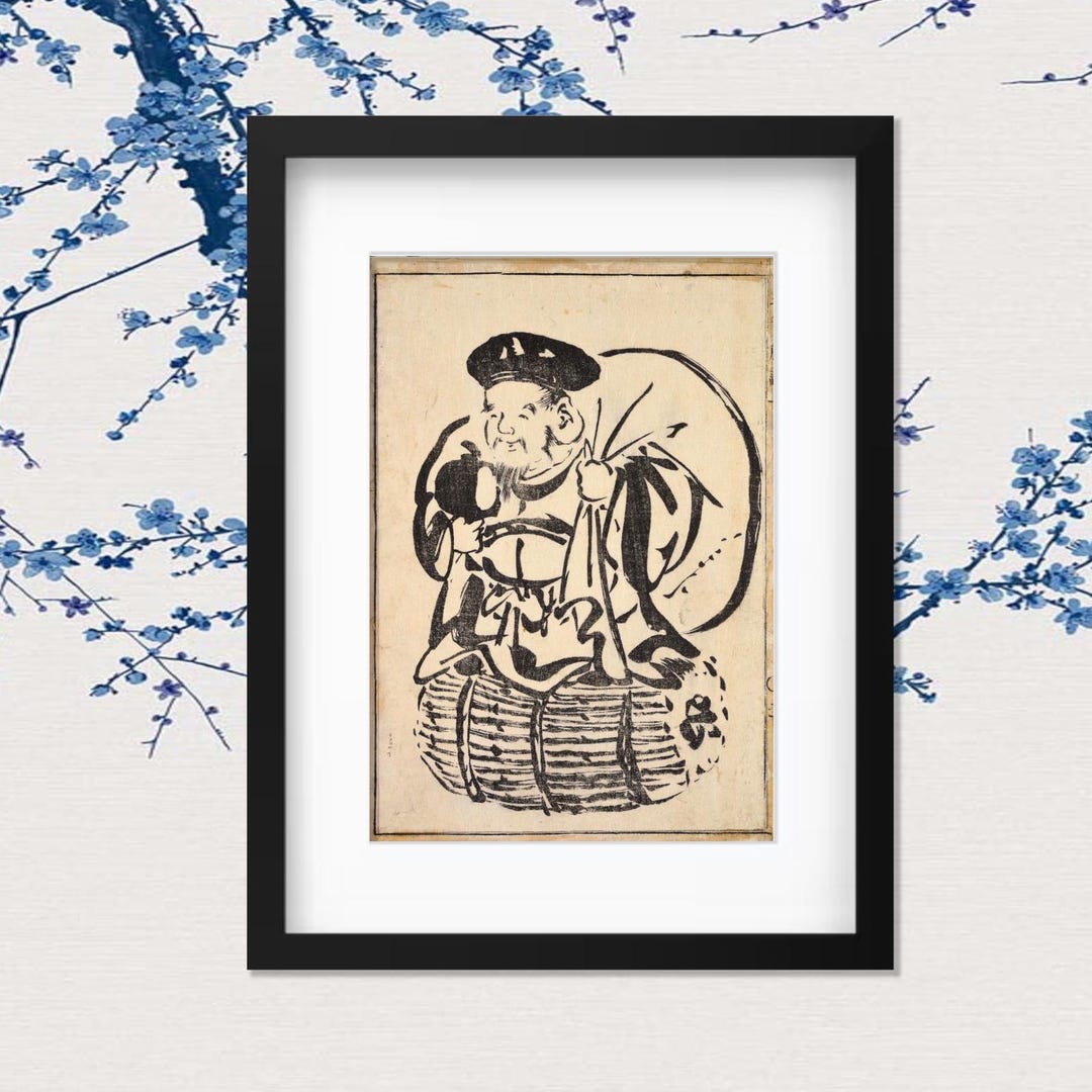 Antique Japanese Drawing of God Hotei or Laughing Buddha, Chinese ...