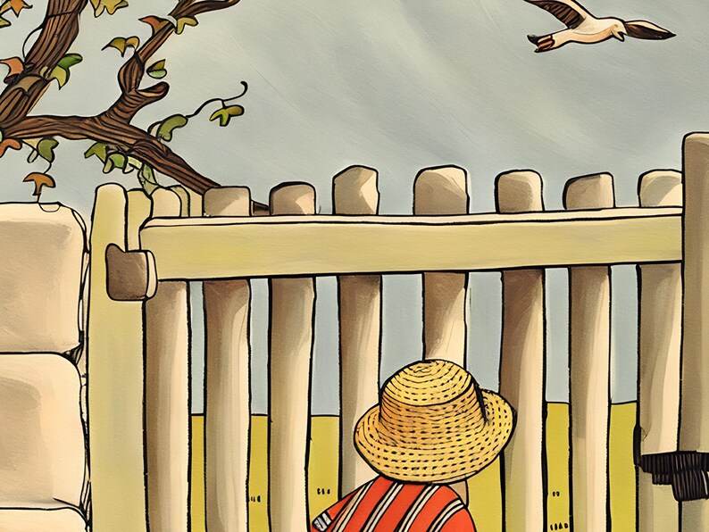 Vintage-inspired Nursery Art: Girl in Red Striped Dress at Gate With ...