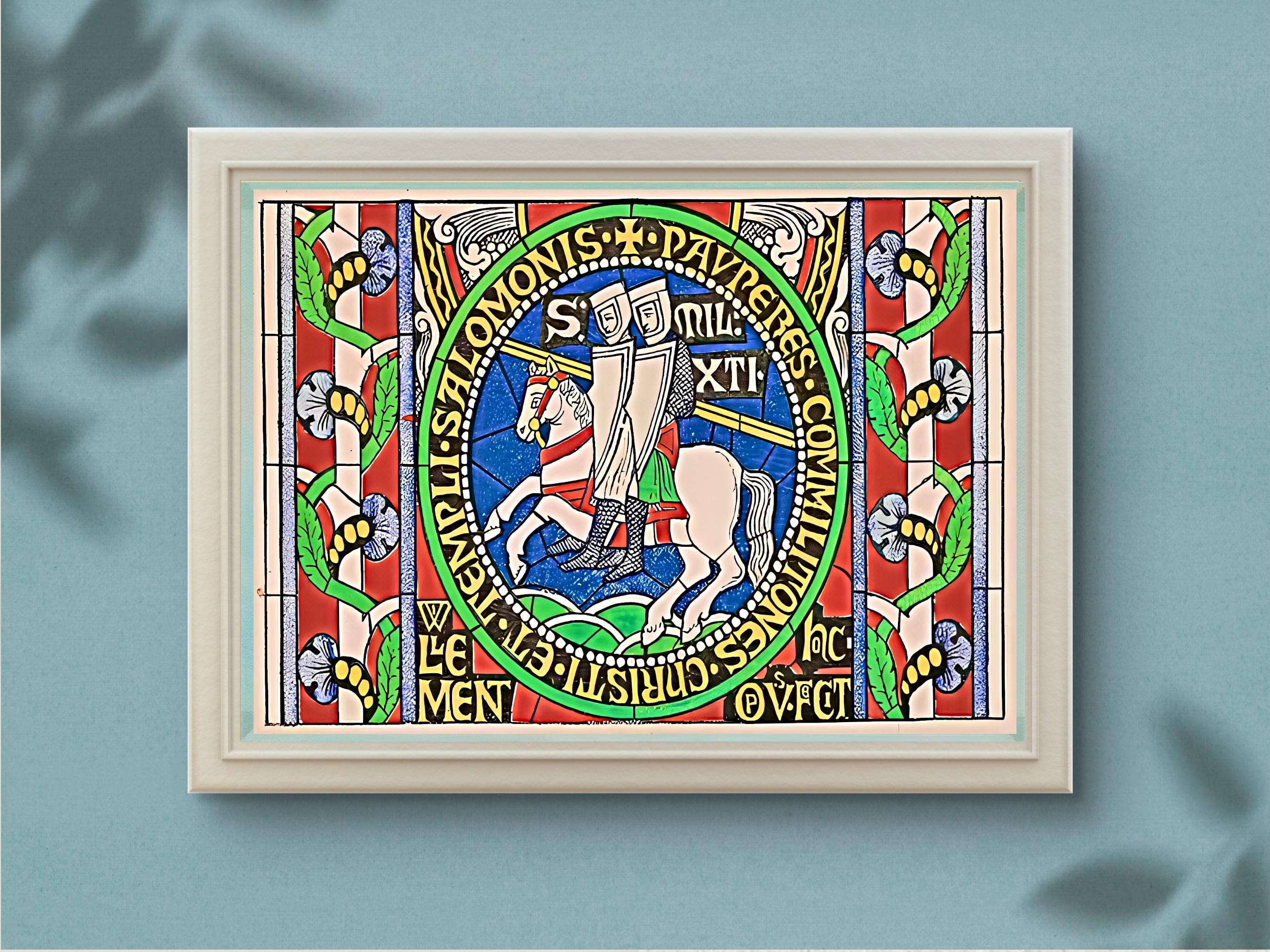 Knights Templar, Masonic Wall Decor, Stained Glass Window Art, Antique ...