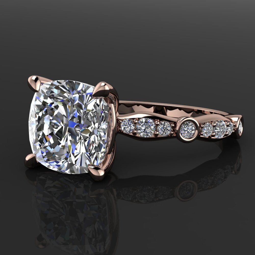 Amelia Ring 2.5 Carat Cushion Cut NEO Moissanite Engagement | Etsy