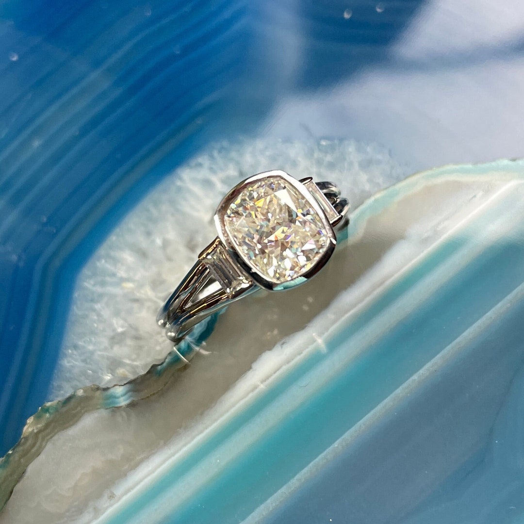 Azul Ring - 2 Carat Elongated Cushion Cut Moissanite Engagement Ring ...