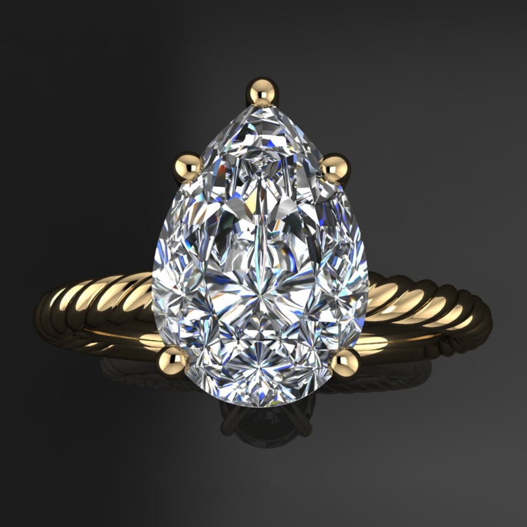 Poppy Ring - 3 Carat Pear Cut ZAYA Moissanite Engagement Ring, 18k ...