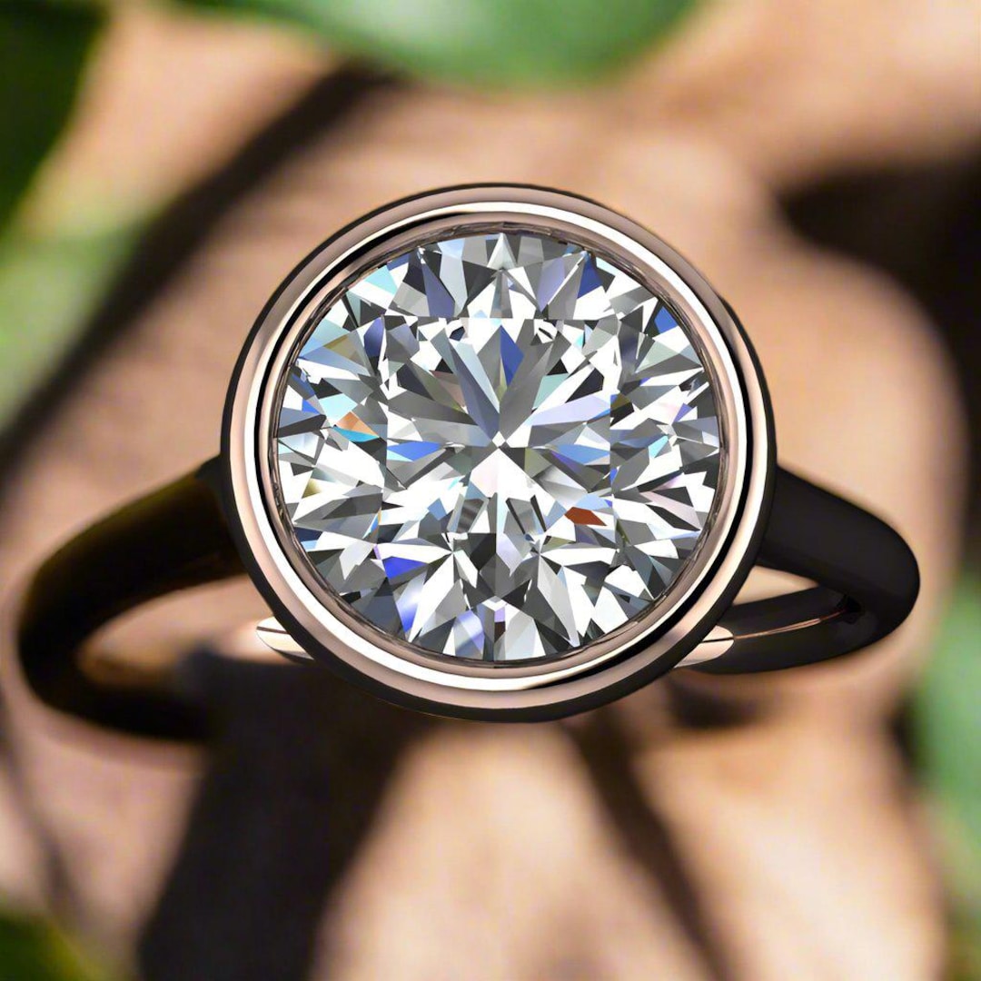 3 Carat Old European Cut Moissanite Ring – Bezel Set Engagement Ring ...