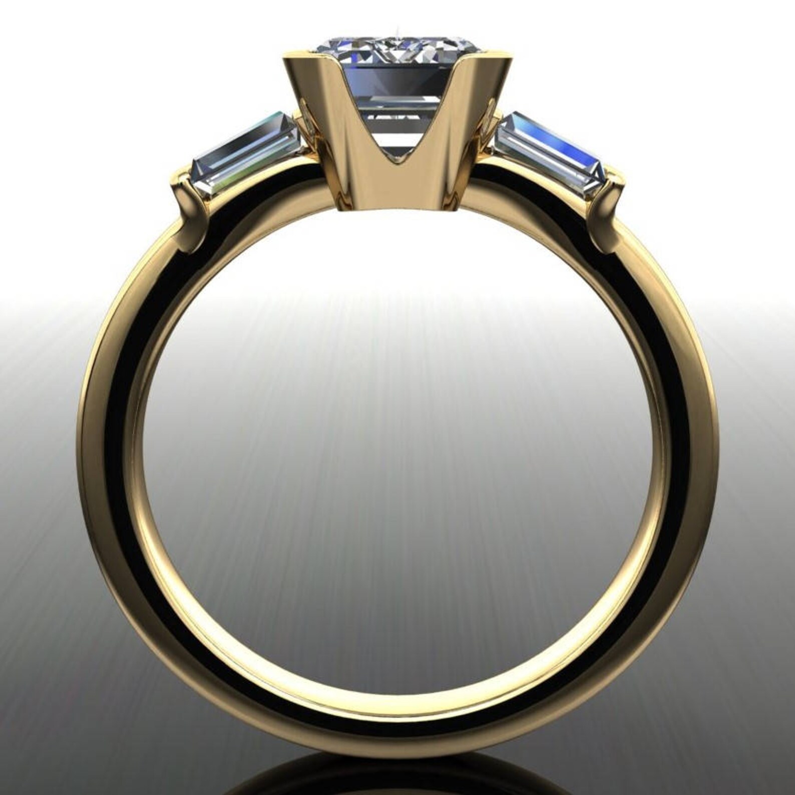 Emerald Cut Moissanite Engagement Ring – Bezel Set, 14k Yellow Gold ...