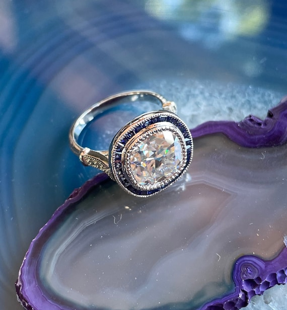 Vivian Ring 4 Carat Old Mine Cut Cushion Moissanite and - Etsy