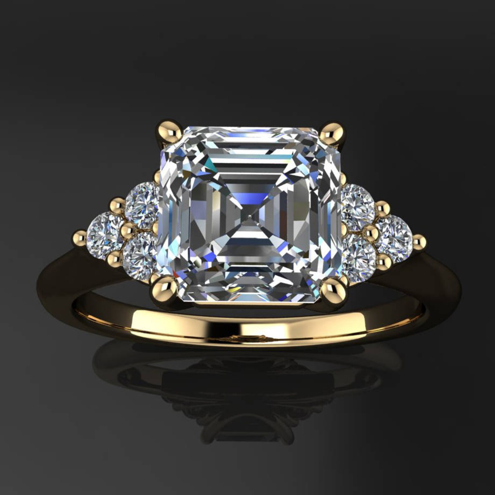 Madison Asscher Cut Moissanite Engagement Ring - Diamond Accents - Etsy
