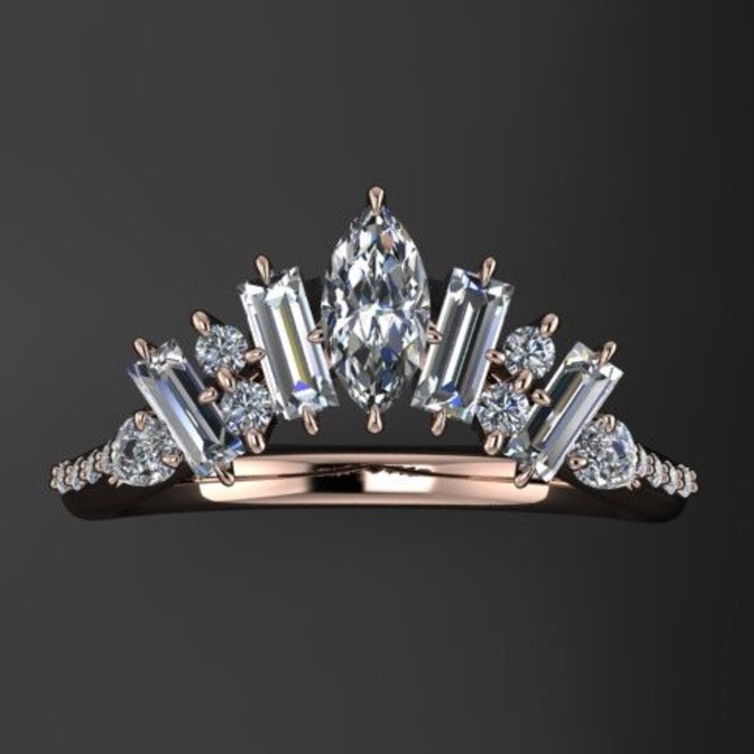 Atara Ring Contoured Moissanite Tiara Wedding Band - Etsy