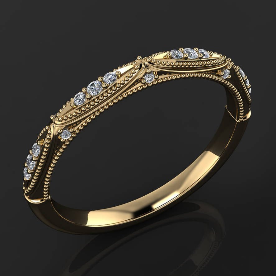 Annette Wedding Band - Vintage Style Wedding Ring, Diamond Ring - Etsy