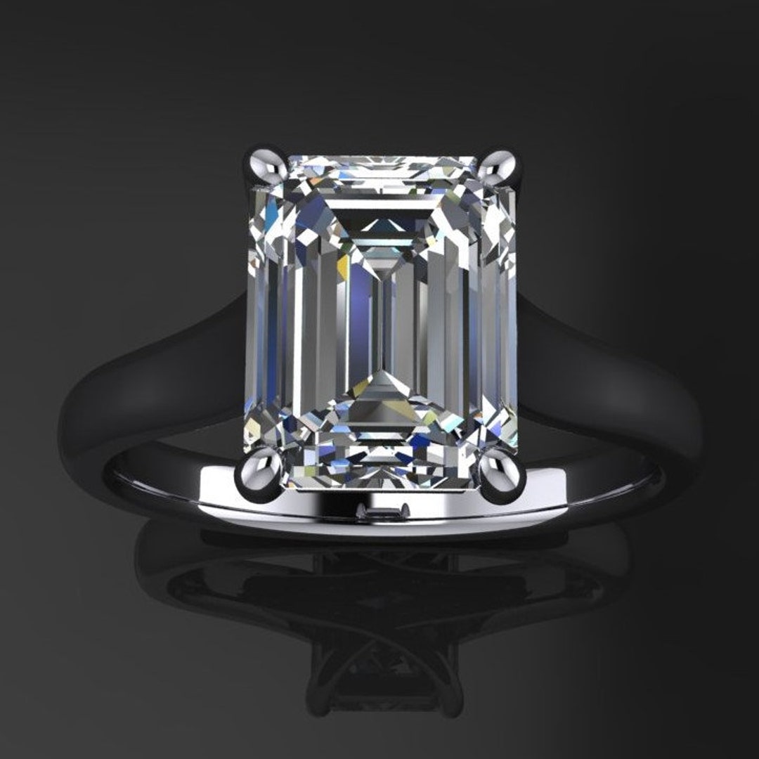 Katya Ring - 2.5 Carat Emerald Cut Moissanite Engagement Ring, D Color ...