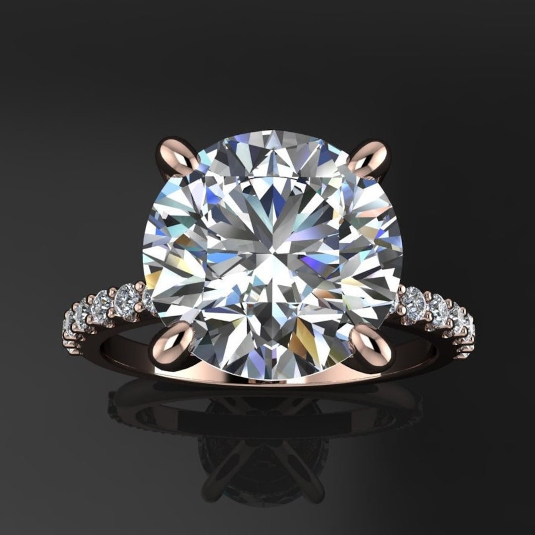 Vienna Ring - 4 Carat Round Moissanite Engagement Ring, Round Moissanite Ring, Diamond Band - Etsy