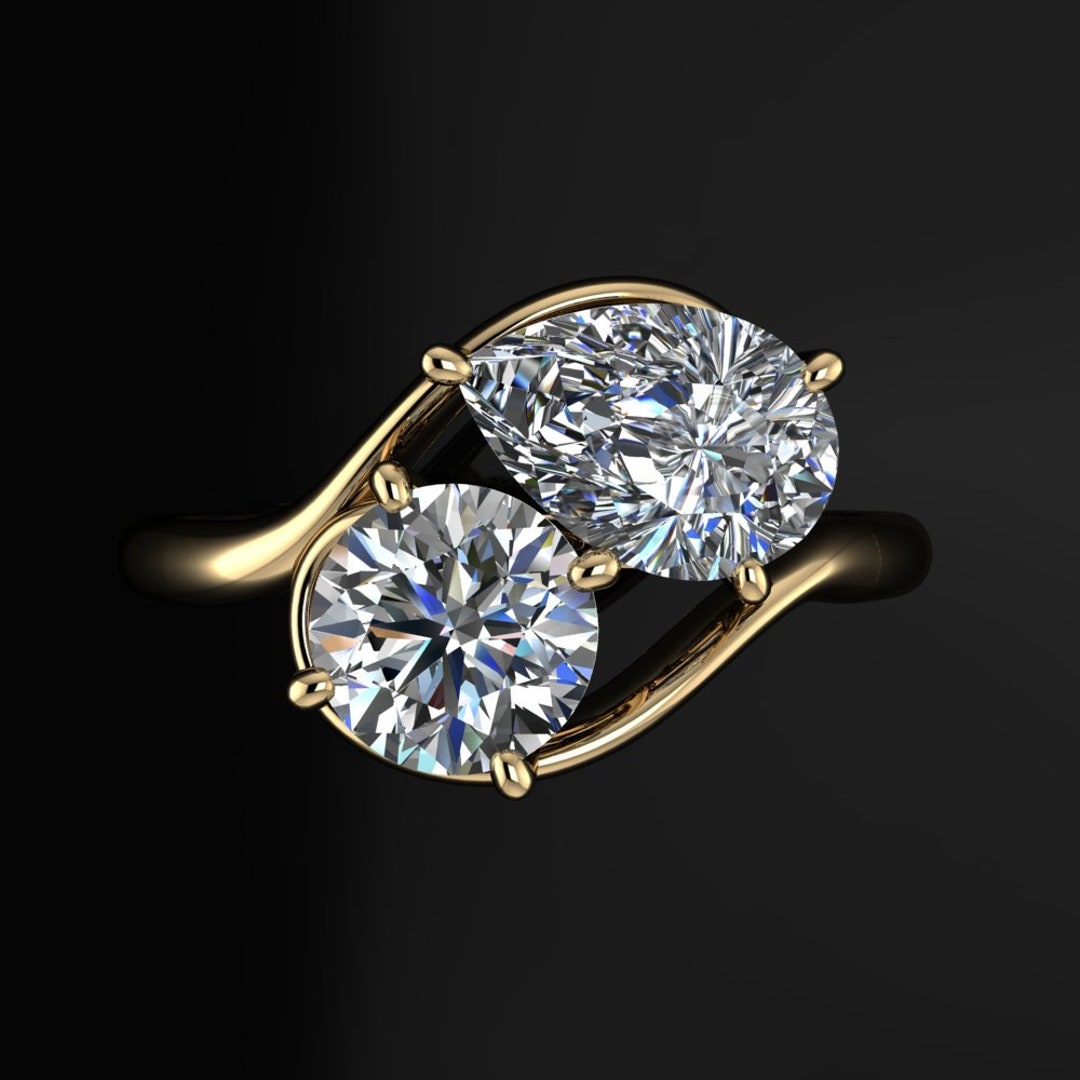 Zoe Ring Moissanite Engagement Ring, Two Stone Ring, Moi Et Toi Ring ...