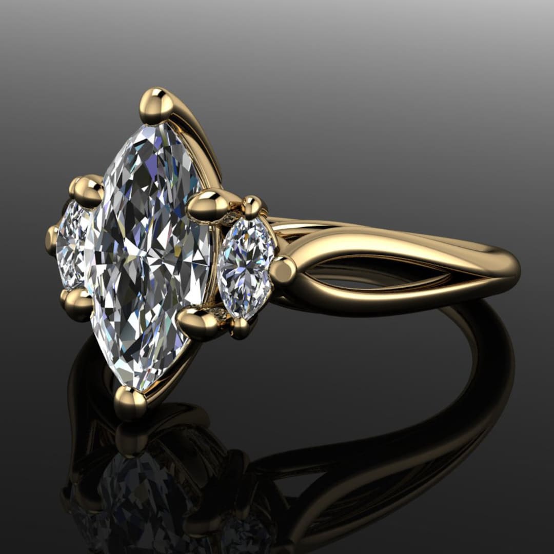 Annabelle Ring – 1 Carat Marquise Moissanite Engagement Ring, 3 Stone ...