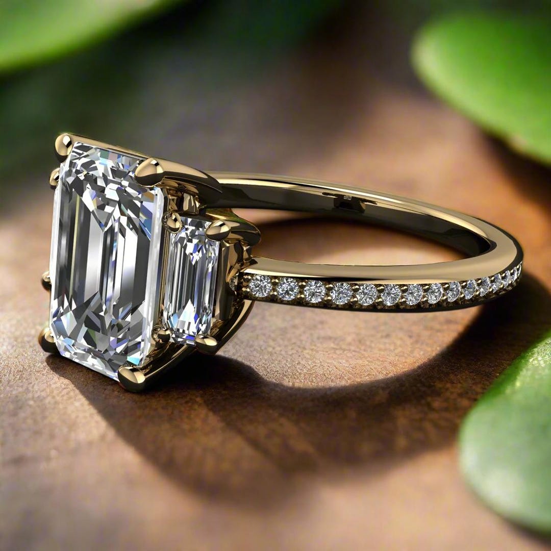 Kennedy Ring - 2 Carat Emerald Cut Moissanite Engagement Ring, Diamond ...