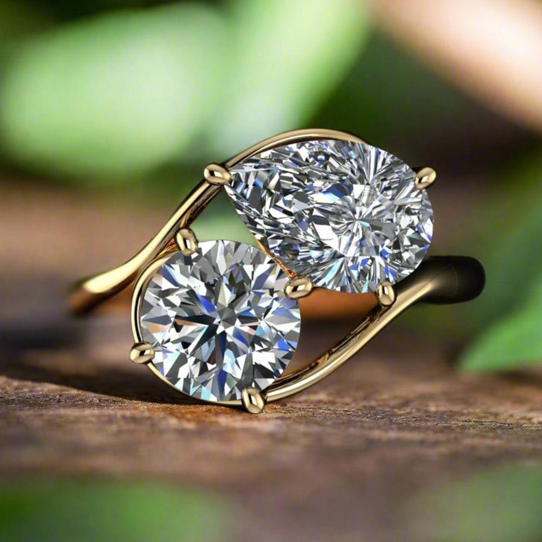 Two Stone Moissanite Engagement Ring, You and Me Ring, Two Stone Ring ...
