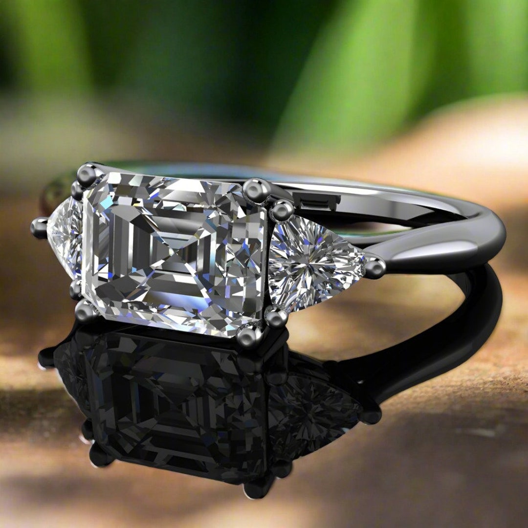 Erin Ring - Emerald Cut Lab Grown Diamond Engagement Ring, East West 3 ...