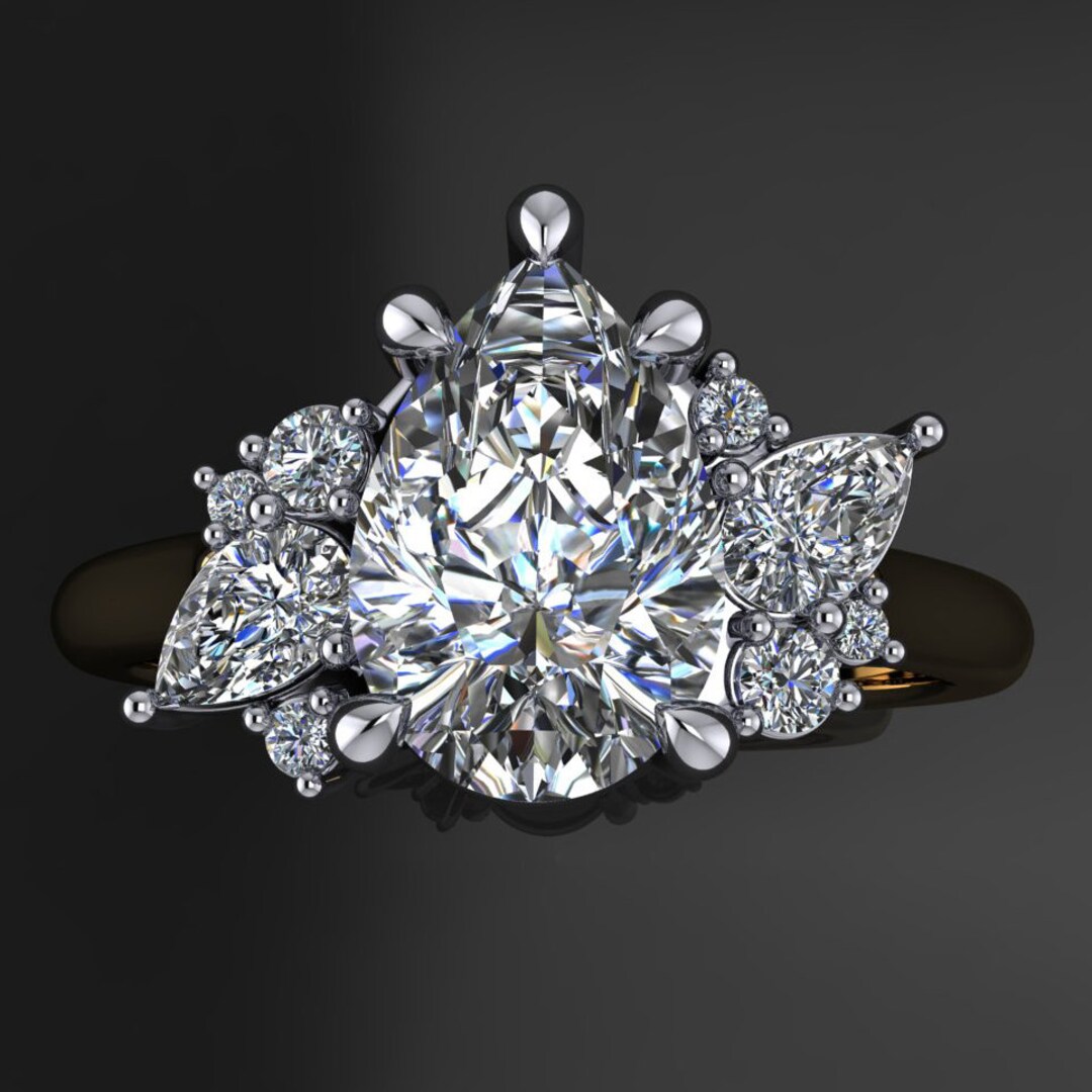 Isabella Ring - Pear Shaped Engagement Ring, Diamond Halo, Floral Ring ...