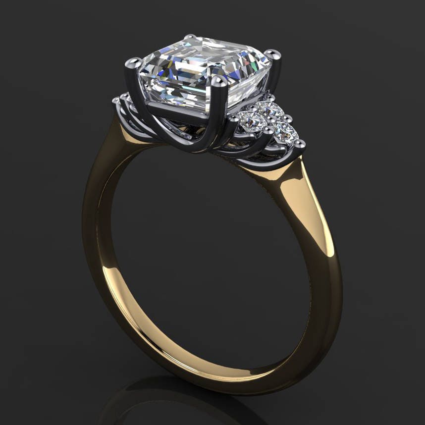 Madison Asscher Cut Moissanite Engagement Ring - Diamond Accents - Etsy