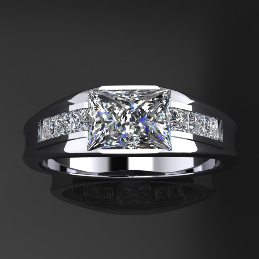 Fernando Ring Men's Gold Wedding Band, 2 Carat Radiant Cut Moissanite ...