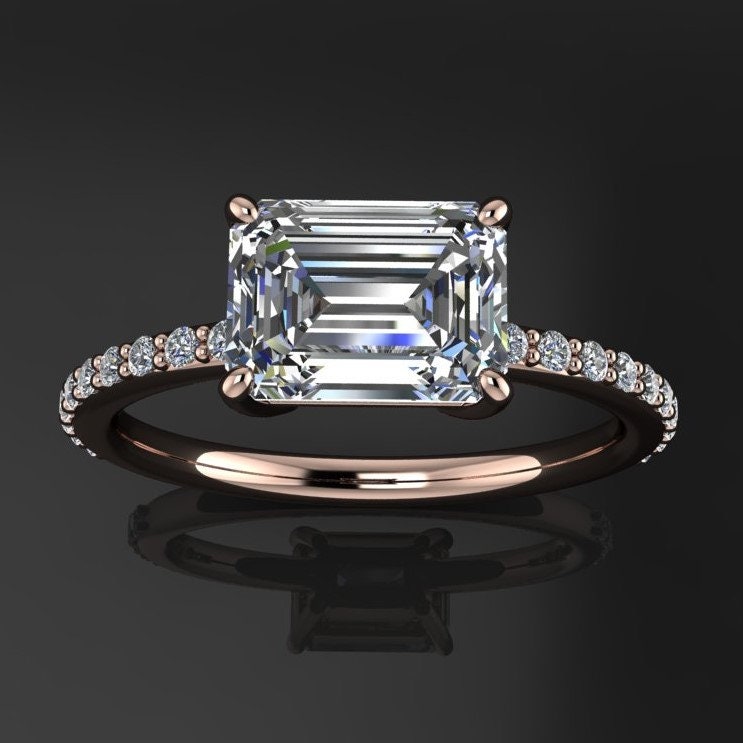 Eliza ring 1.75 carat emerald cut NEO moissanite engagement | Etsy