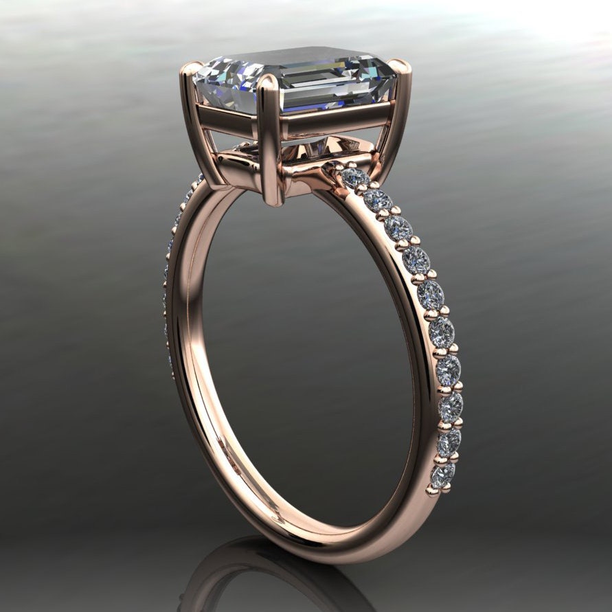 Eliza ring 1.75 carat emerald cut NEO moissanite engagement | Etsy