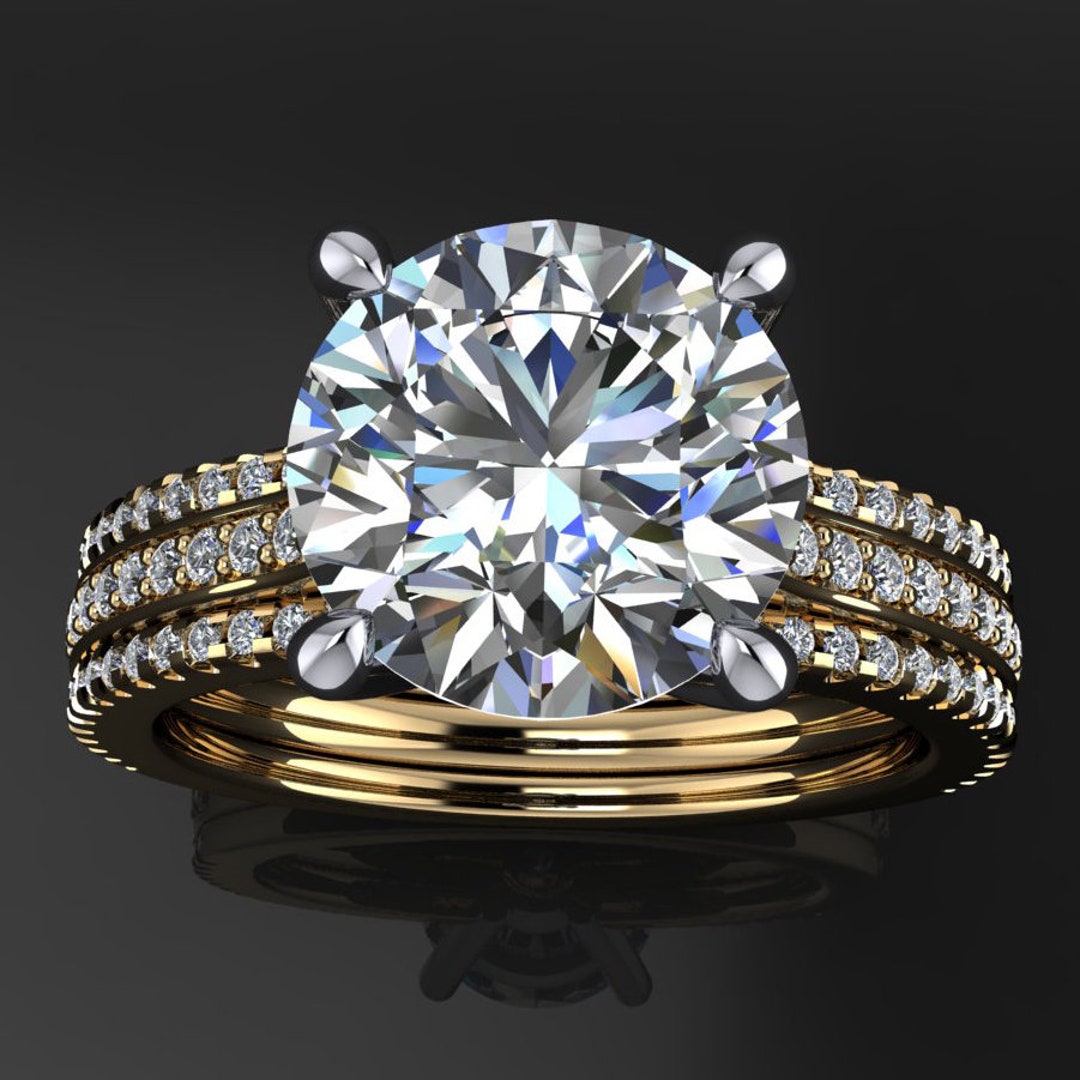 2 Carat Round Moissanite Engagement Ring – Diamond Band, 14k Gold ...