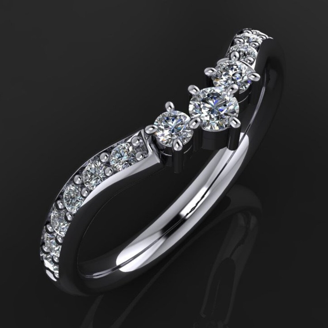 Mimi Ring - Contoured Diamond Tiara Wedding Band - Etsy