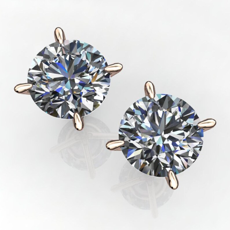 1.5 Carat NEO Moissanite Earrings 14k Rose Gold Martini Stud | Etsy