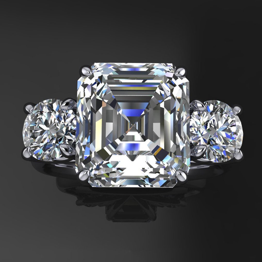 4 Carat Asscher Cut ZAYA Moissanite Engagement Ring 3 Stone - Etsy