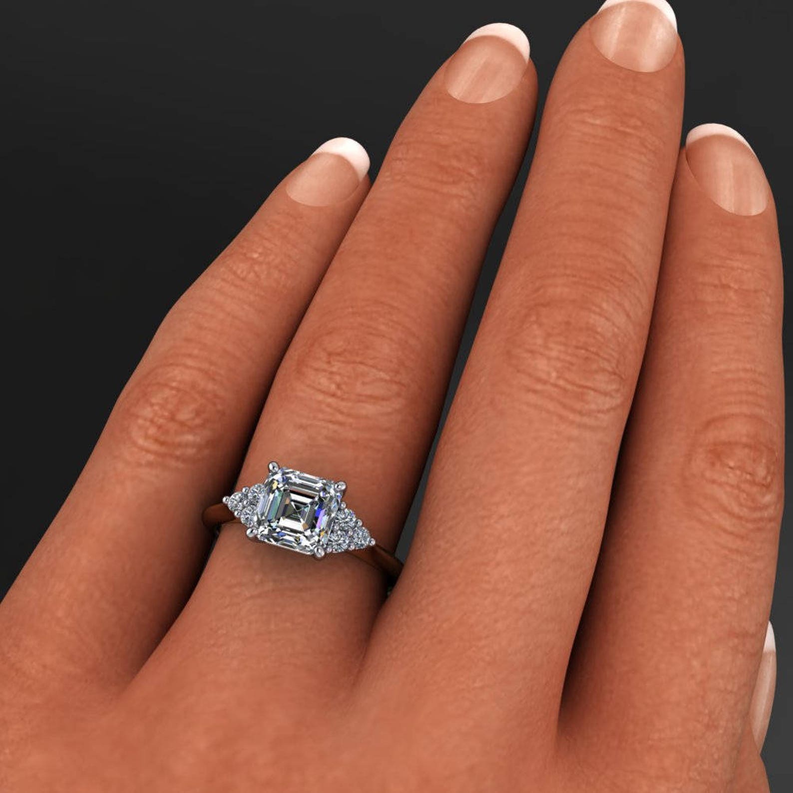 Madison Asscher Cut Moissanite Engagement Ring - Diamond Accents - Etsy