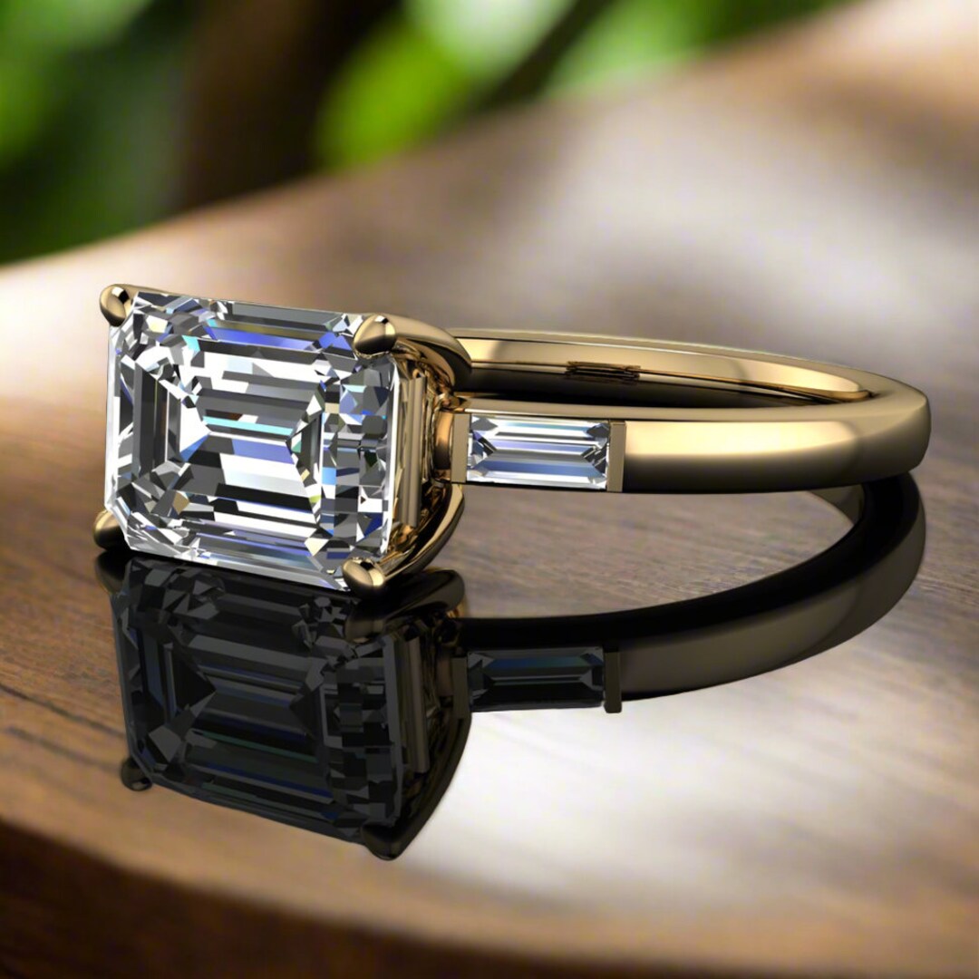 Nellie Ring - 1.5 Carat Lab Grown Diamond Emerald Cut Engagement Ring ...