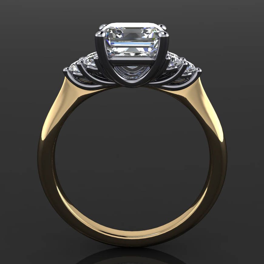 Madison Asscher Cut Moissanite Engagement Ring - Diamond Accents - Etsy
