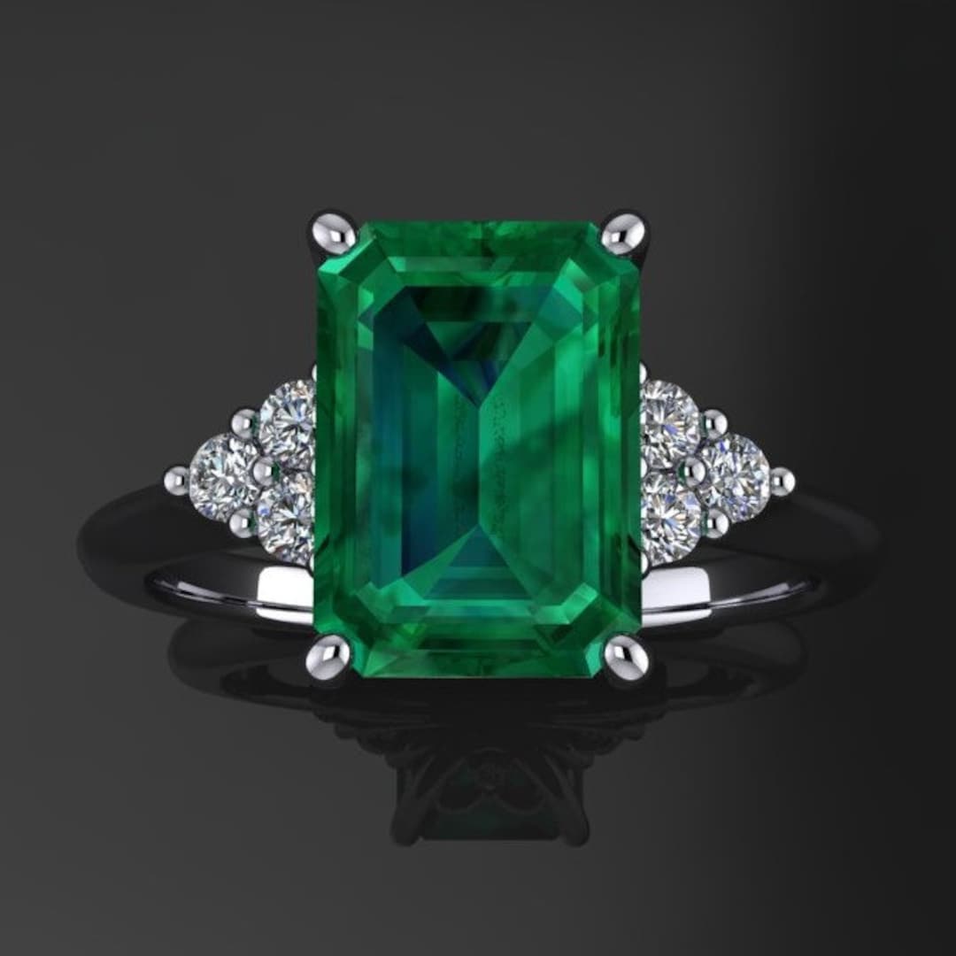 Custom Madison Ring - 3 Carat Green Emerald Cut ZAYA Moissanite ...