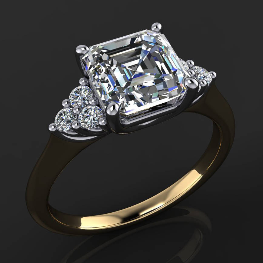 Madison Asscher Cut Moissanite Engagement Ring - Diamond Accents - Etsy