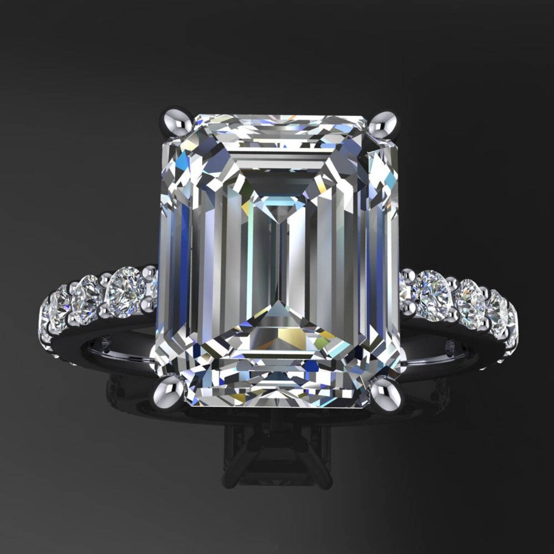 Sage Ring - 4.9 Carat Emerald Cut NEO Moissanite Engagement Ring ...