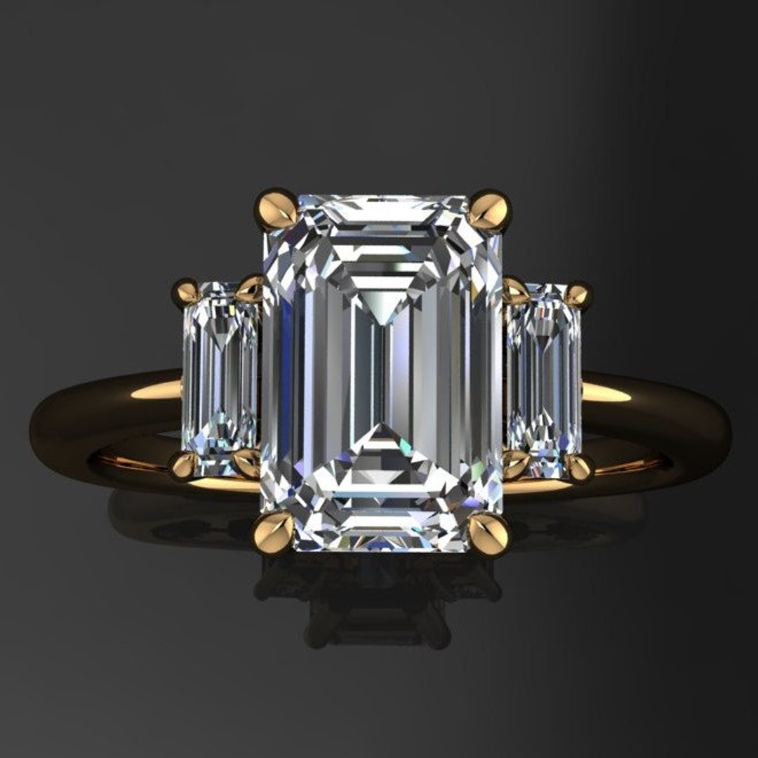 Radiant Cut Moissanite Engagement Ring – 18k Yellow Gold, Three Stone ...