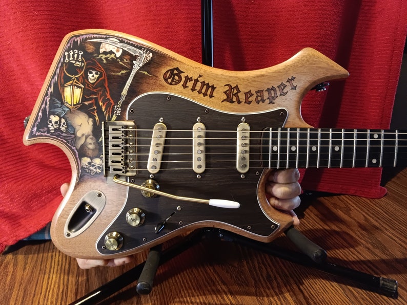 Hand Wood Burned "grim Reaper" Custom Fender Stratocaster. Original! - Etsy