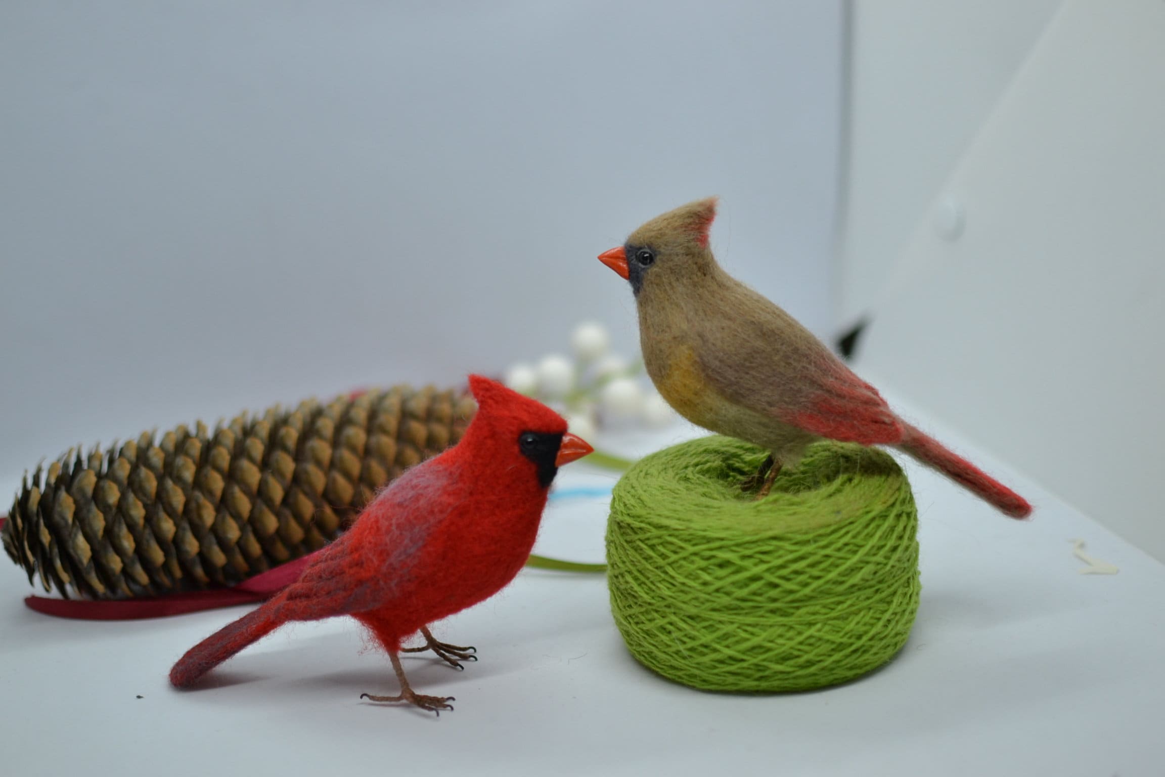 Needle Felted Red Cardinalmale & Female, Couple of Birds in Love. Red ...