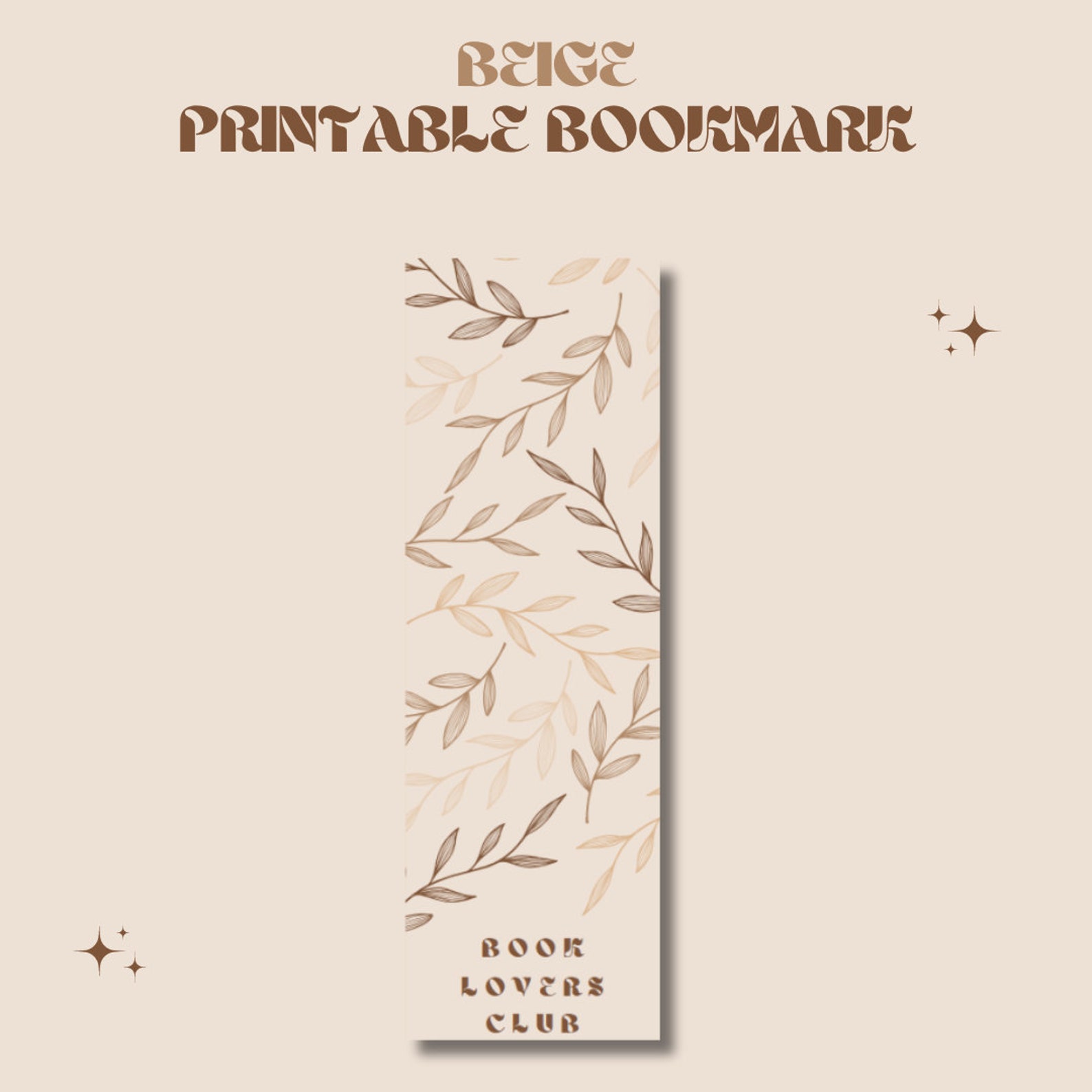 Digital Printable Bookmark, Unique Minimalist Beige Bookmarks for Book ...