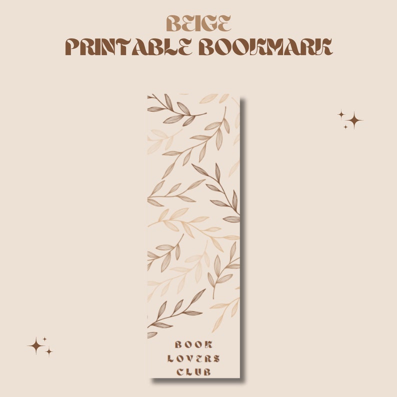 Digital Printable Bookmark, Unique Minimalist Beige Bookmarks for Book ...