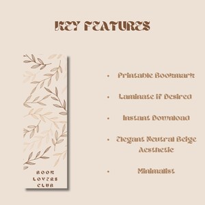Digital Printable Bookmark, Unique Minimalist Beige Bookmarks for Book ...