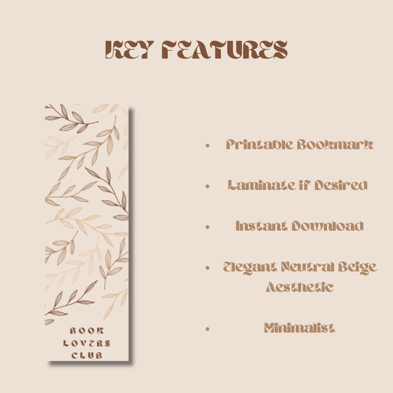Digital Printable Bookmark, Unique Minimalist Beige Bookmarks for Book ...