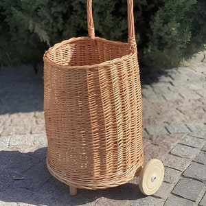 Wicker Shopping Cart on Wheels Wicker Storage Cart Shopping Trolley ...